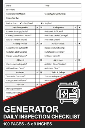 Generator Daily Inspection Checklist: Generator Pre-Use Inspection ...