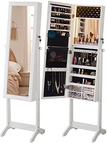 Amazon.com: LUXFURNI LED Mirror Jewelry Cabinet Armoire, Freestanding ...