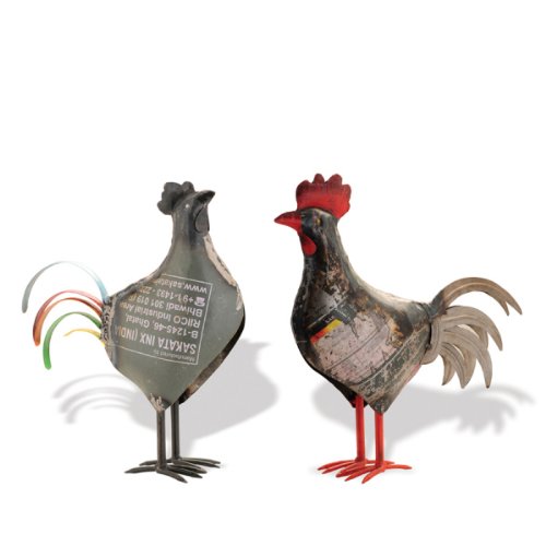 Foreside Recycled Metal Chickens, Set of 2 : Amazon.in