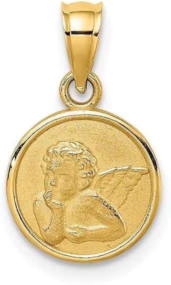 Amazon.com: 14k Yellow Gold Religious Charm, 10mm Mini Angel Coin ...