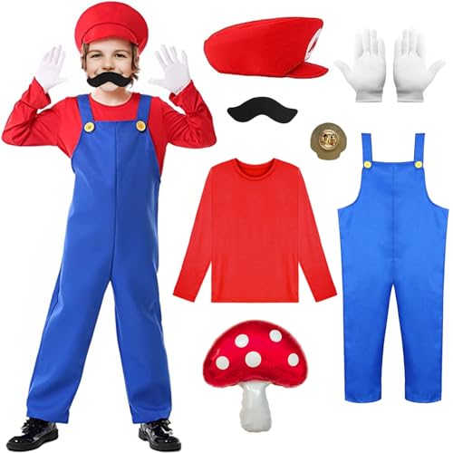 Maryparty Mario Costume Mario Fancy Dress for Kids Adults (Style-1, M ...