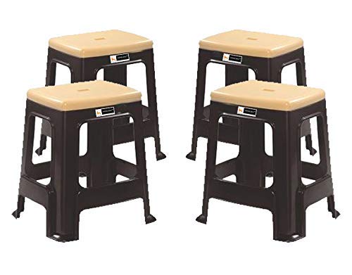Nilkamal Plastic Stool, 23 No. Stool Set of 4 - Brown/Cream Multi use ...