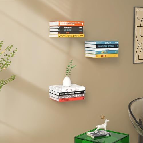 Amazon.com: Floating wooden BookShelves for Wall, Elastic Bands Hanging ...