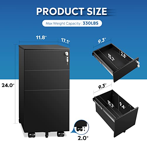 Snapklik.com : DEVAISE 3 Drawer Vertical File Cabinet, Mobile Filing ...