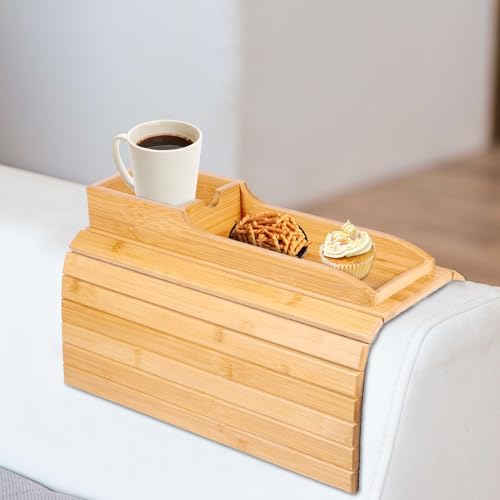 Bamboo Wood Sofa Arm Tray Table Anti-Slip Armrest Organizer Protector ...