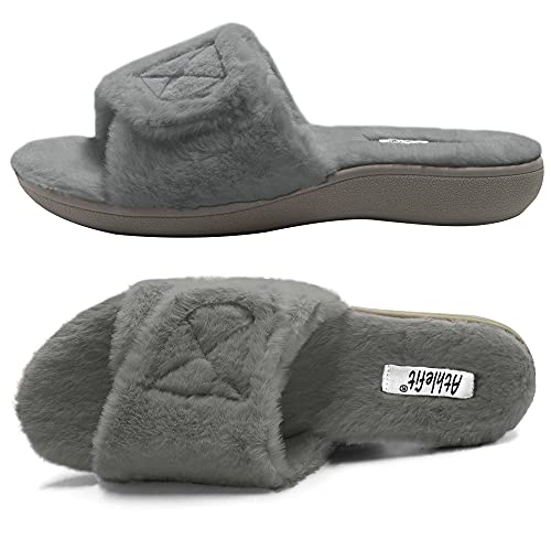 Athlefit Women's Fuzzy House Slippers with Arch Support Comfortable ...