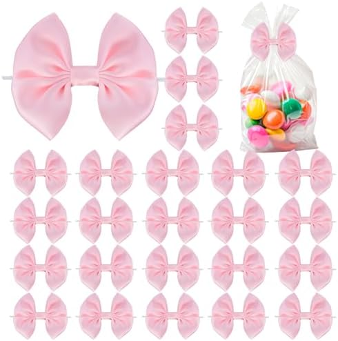 Amazon.com: 3.5 Inch Pink Satin Ribbon Bows, Twist Tie Bows, Wedding ...