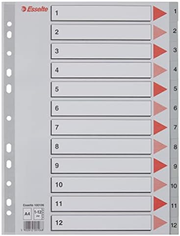 Esselte A4 1-12 Index, Heavy Duty Plastic, Grey : Amazon.co.uk ...