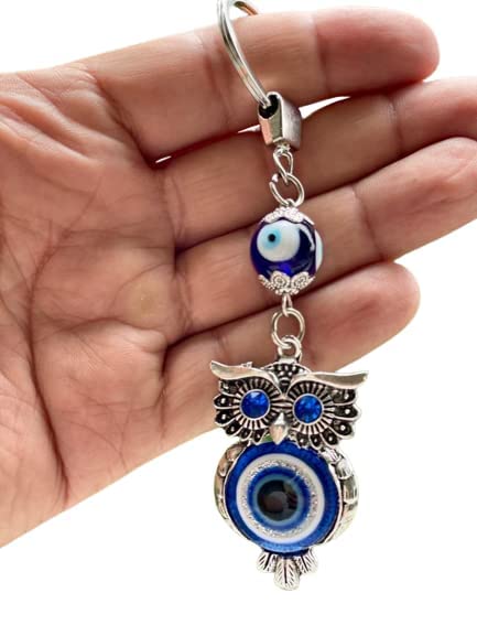 Blue Beads Blue and Silver Color Evil Eye Keychain for Bike/Car Gifting ...