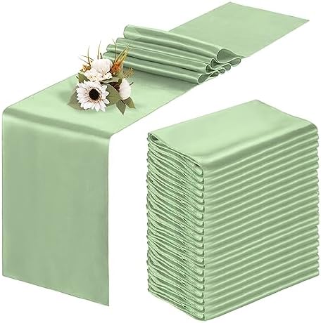 Whaline 24 Pack Sage Green Satin Table Runner 12 x 108 Inch Smooth ...