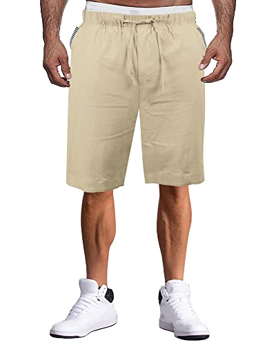YAOHUOLE Short en lin pour homme avec poche et taille élastique, kaki ...