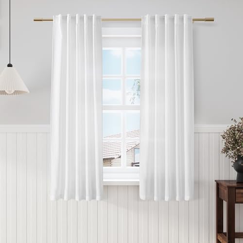 Amazon.com: Nanspring White Linen Curtains 64 Inches Long 2 Panels Set ...