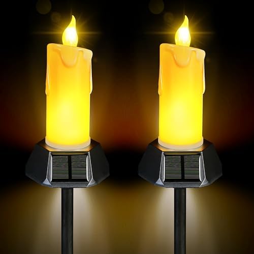 BlcTec Solar Candles Outdoor Waterproof, Realistic Flickering Flames ...