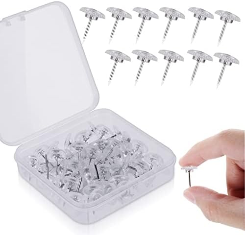 Prasacco 50 Pieces Transparent Thumb Tacks Clear Push Pins Plastic ...