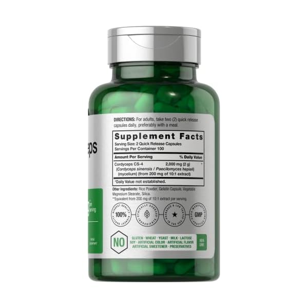 Horbäach Cordyceps Mushroom Capsules 2000mg | 200 Count | CS-4 Strain ...