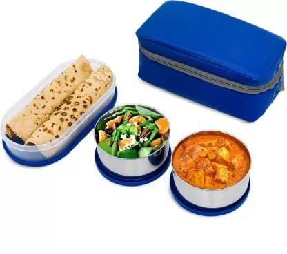 Buy Hometronics Classic Stainless Steel Blue Color Lunch Box Air Tight ...