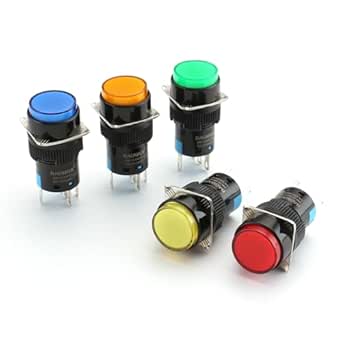 Baomain 5/8" 16mm Push Button Switch Momentary Round Cap LED Lamp Red ...