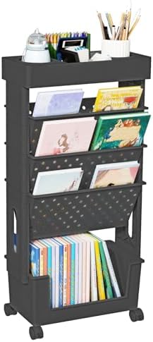 Amazon.com: COVAODQ COAVODQ Book Cart with Wheels Mobile Bookshelf ...