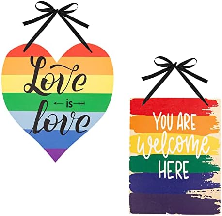 Amazon.com: PETCEE Everyone Is Welcome Here Door Sign, 6"x12" Rainbow ...