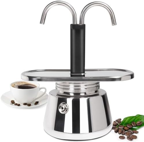 Amazon.com: DITOSH 2 Cup Dual Pipe Moka Pot Stainless Steel Stovetop ...