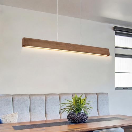 EDISLIVE Wood Linear LED Pendant Light Dimmable LED Chandelier 41.3 in ...