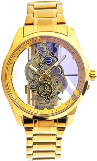 Buy Luxury Skeleton Dial Watch, Gold-Tone Stainless Steel Band ...