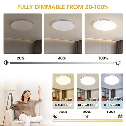 Ntmaichy LED Ceiling Light Dimmable, 24W Bathroom Ceiling Lights 2400LM ...