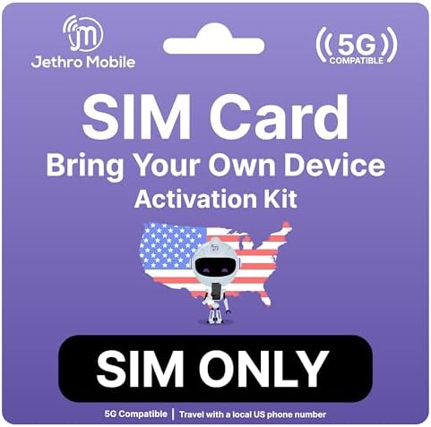 Jethro Mobile USA SIM Card, Easy Activation, Reloadable, Prepaid Phone Plan for US Travel, 3-in ...