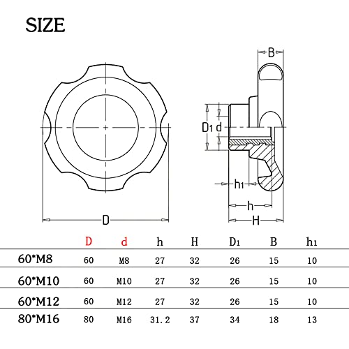 Aoktorkit 2 Pcs Female Thread Knobs, M12 x 60mm Clamping Knob, Plastic ...