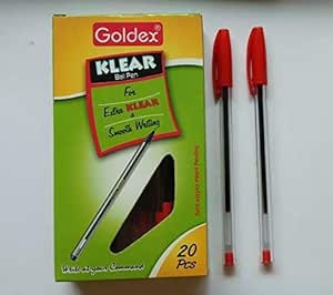 Goldex Ball Pen (Pack Of 20) For Extra Klear & Smooth Writing (Red ...