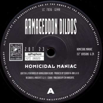 Amazon.com: Homicidal Maniac [12" Maxi, LC, DE, Zoth Ommog ZOT 23]: CDs & Vinyl