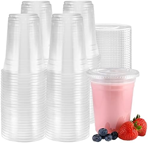 [100 Pack] Disposable Strawless Plastic Cups with Lids - 16 Oz Clear ...
