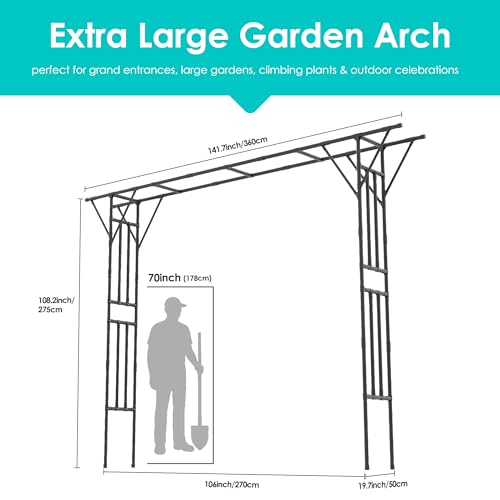 Twira Flat Top Garden Arch Trellis Super Large Garden Trellis for ...