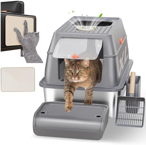 Amazon.com : Enclosed Stainless Steel Cat Litter Box, Litter Box with ...