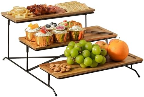 Amazon.com: FINESSY Bamboo 3 Tiered Tray Stand, 3 Tier Serving Tray ...