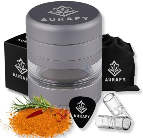AURAFY Herb Grinder 5-Piece Manual Spice Grinder Mill Premium Aluminum Crusher with Curved ...