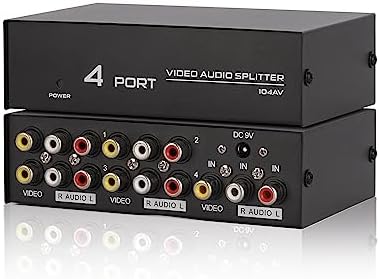 1 in 4 out AV RCA Splitter Box 4 way, Audio Video Switcher Splitter ...
