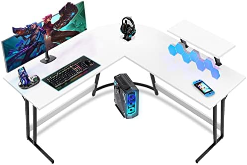 JUMMICO L Shape Gaming Table with Monitor Stand, Corner Desk, Gaming ...