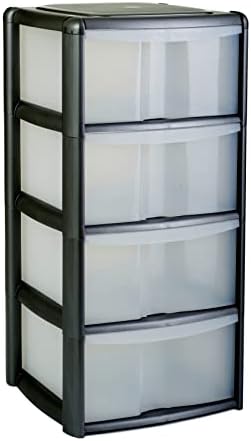 4 Drawer Plastic Storage Tower Unit, Black & Clear - Large - 4 x 20L ...