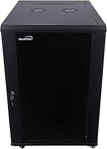 NavePoint 18U Server Cabinet Wall Mount Rack Enclosure with Caster Wheels, 2 Fans, Locking Glass ...