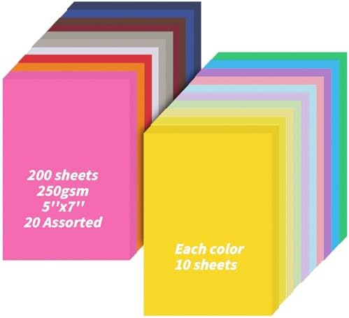 5" x 7" Cardstock, 200 Pack/20 Assorted Colors Colorful Thick Paper ...