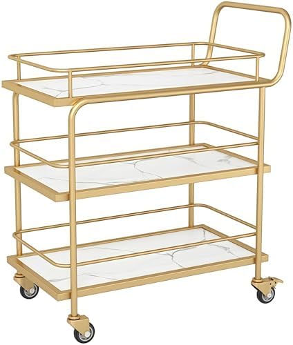 3 Tier Rolling Drinks Trolley Cart Lockable Casters Multi Purpose Bar ...