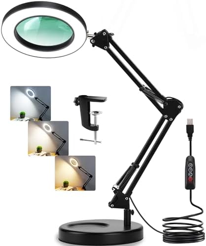 10X Magnifying Glass with Light and Stand Magnifying Desk Lamp & Clamp ...