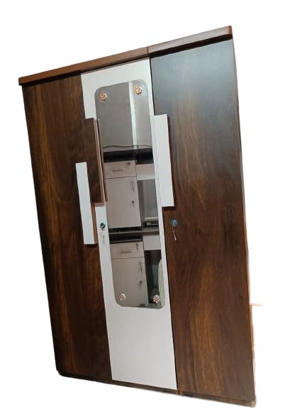 Engineered Wood 2 Door Wardrobe with Full Mirror (Walnut Finish) (Black ...