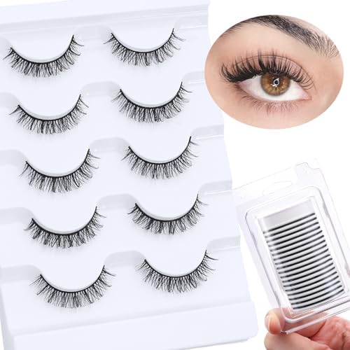 Amazon.com: DSLONG 5 Pairs Natural Look D Curl Lashes With 18PCS Self Adhesive Eyelashes Strips ...