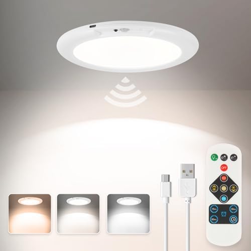 HOESOE Rechargeable Motion Sensor Ceiling Light, Battery Operated ...
