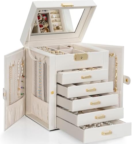 Amazon.com: TORIBIO Large Jewelry Box for Women, Leather Jewelry ...