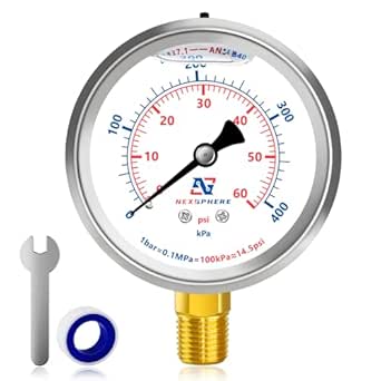 Amazon.com: NexSphere Medidor de presión relleno de líquido de 60 PSI, dial de 2.5 pulgadas ...
