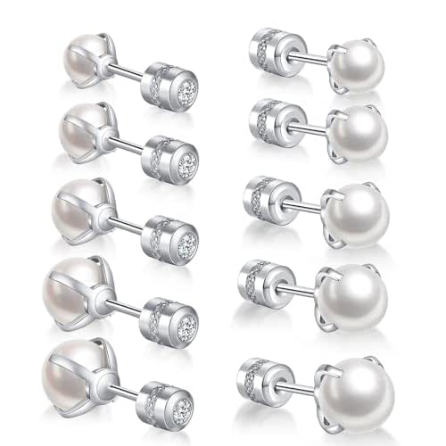 Amazon.com: 5Pairs Pearls Stud Earrings Set Front Back Stackable ...