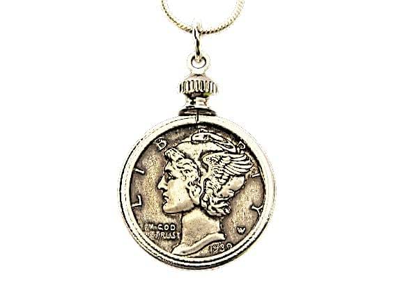 Amazon.com: Necklace Pendant Vintage authentic silver Mercury dime coin ...
